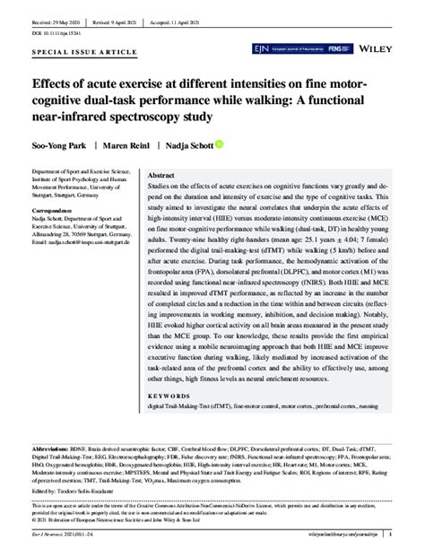 Pdf Effects Of Acute Exercise At Different Intensities On Fine Motor