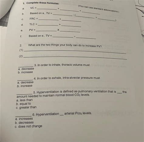 Solved 1 Complete These Formulas A Vc You Can Use