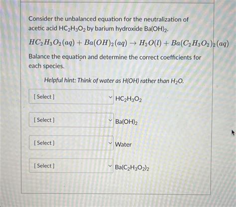 Solved Consider The Unbalanced Equation For The