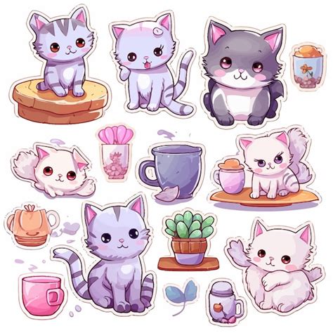 Premium Vector A Set Of Cute Cat Stickers