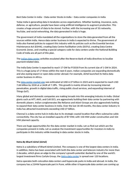 Data Center In India Companies Pdf Data Center Economies