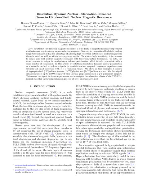 Pdf Dissolution Dynamic Nuclear Polarization Enhanced Zero To Ultralow Field Nuclear Magnetic