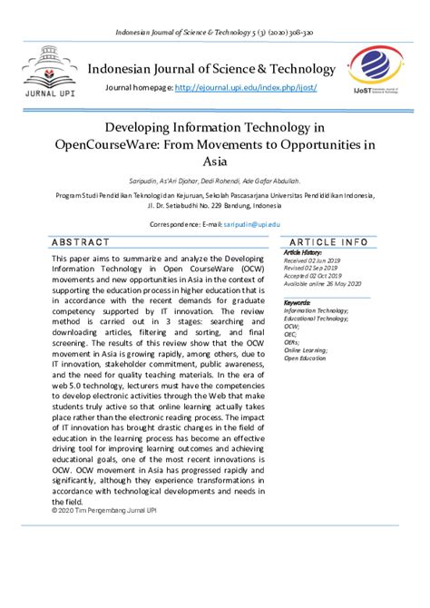 Pdf Developing Information Technology In Opencourseware From Movements To Opportunities In Asia