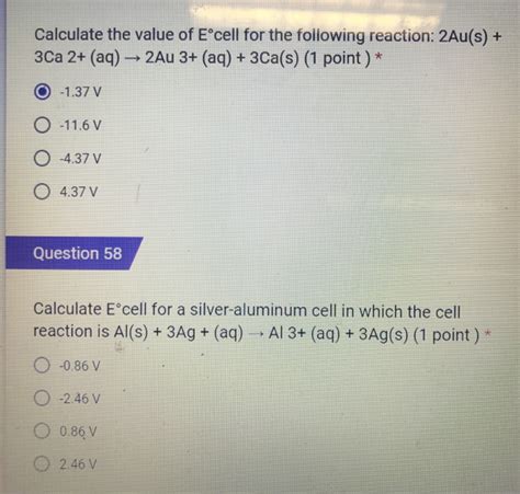 Solved Calculate The Value Of E Cell For The Following Chegg Com