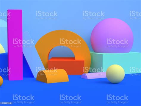 미니 멀 기하학적 추상적인 배경 파스텔 색상 3d 렌더링 트렌드 포스터 일러스트 3차원 형태에 대한 스톡 사진 및 기타 이미지 3차원 형태 Fashion Show