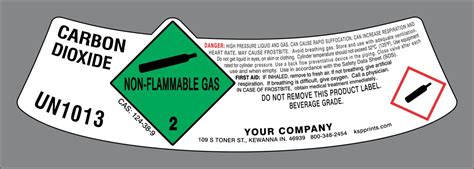 Un1013 Carbon Dioxide Neck Label For Gas Cylinders