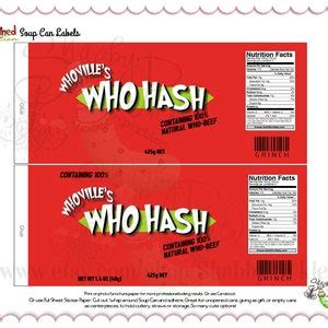 Grinched Grinch Who Hash Soup Can Label Printable Uneditable Christmas