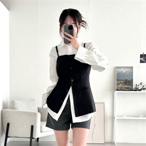모두집 시즌오프 하객룩 루즈핏 기본 셔츠 레이어드 뷔스티에 플레어 끝 나시 투피스 세트 결혼식 하객룩