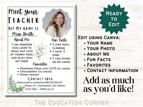 Meet Your Teacher Printable Ready To Edit Editable Template