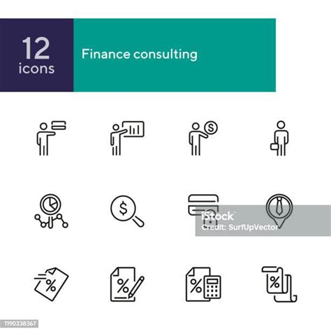 금융 컨설팅 라인 아이콘 세트입니다 프리젠 테이션 신용 카드 선 아이콘에 대한 스톡 벡터 아트 및 기타 이미지 선 아이콘 자물쇠 개념 Istock