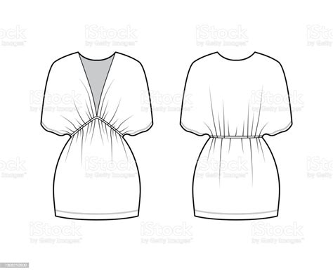 카프탄 드레스 테크니컬 패션 일러스트와 딥 V넥 배트윙 슬리브 오버사이즈 미니 길이 펜슬 컷 플랫 0명에 대한 스톡 벡터 아트 및 기타 이미지 Istock