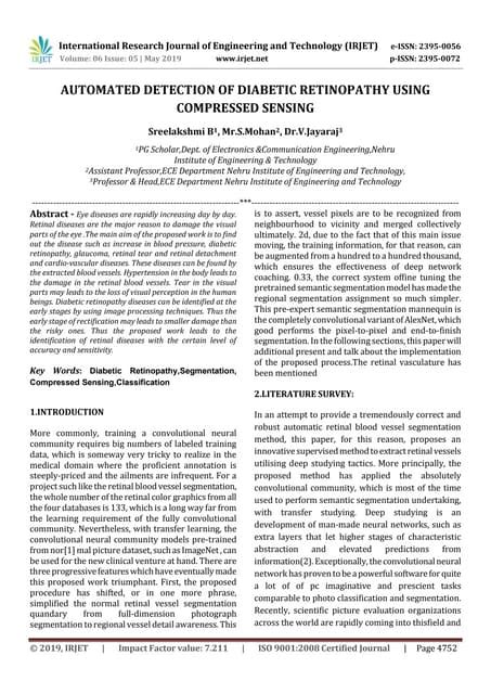 Irjet Automated Detection Of Diabetic Retinopathy Using Compressed