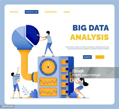 데이터베이스 시스템 네트워크에서 구성된 빅 데이터에 대한 분석 및 연구 데이터 처리 설계 벡터 일러스트는 방문 페이지 웹 웹