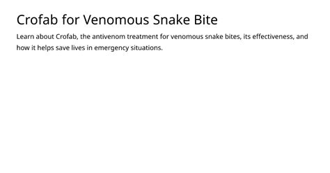 Crofab For Venomous Snake Bite Medsis