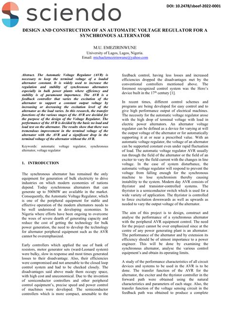 Pdf Design And Construction Of An Automatic Voltage Regulator For A