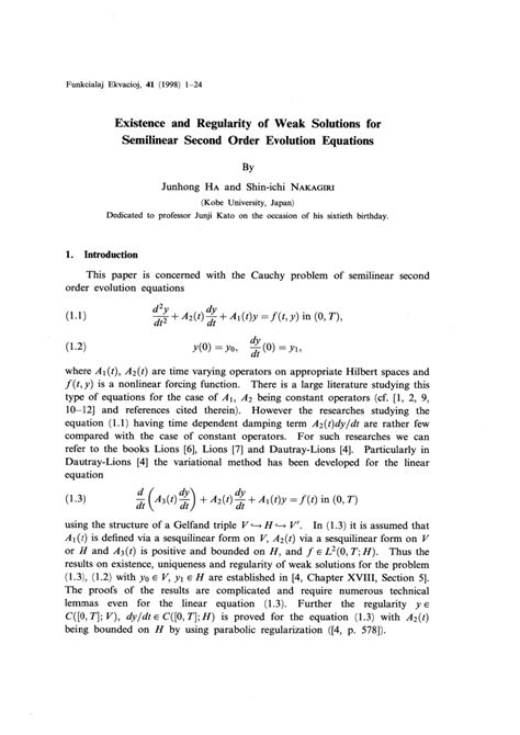 Pdf Existence And Regularity Of Weak Solutions For Semilinear Second