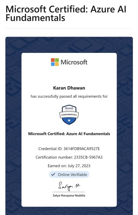 Karan Dhawan On Linkedin Just Earned My Microsoft Certified Azure Ai Fundamentals Excited For