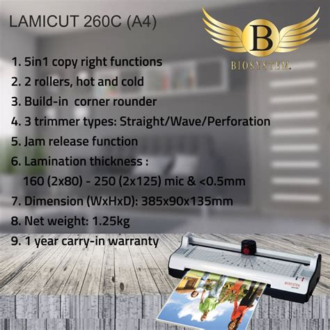 Biosystem Style 260c 3 In 1 A4 Laminator Wow Supplies Sdn Bhd