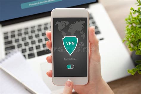Woman Holding Phone App Vpn Creation Internet Protocols Protection Network Stock Image Image