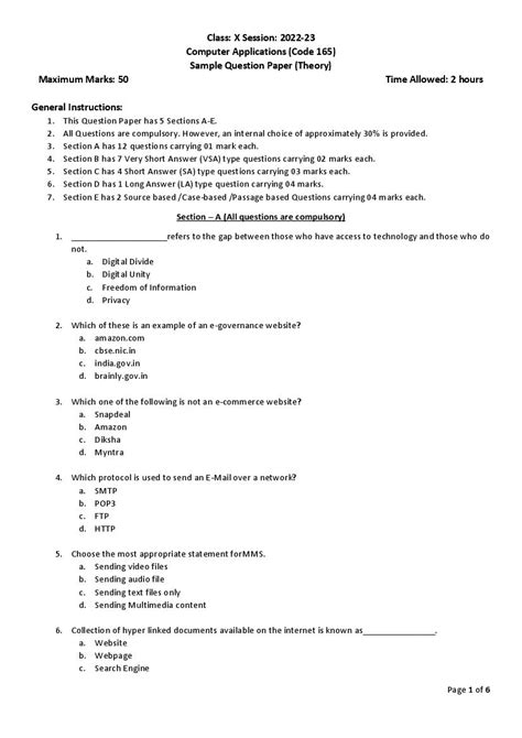 Cbse Class 10 Computer Application Sample Paper 2024 Pdf