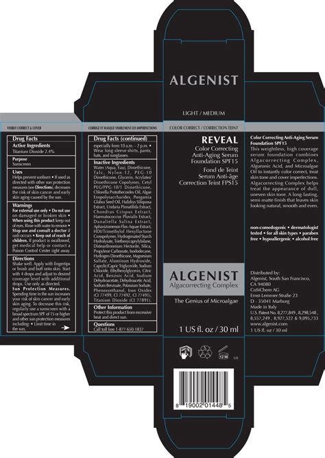 FDA Label For Reveal Color Correcting Anti Aging Serum Foundation Spf Medium Indications