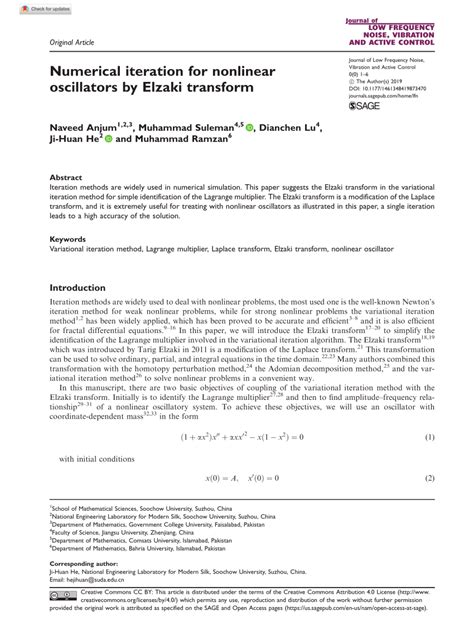 Pdf Numerical Iteration For Nonlinear Oscillators By Elzaki Transform