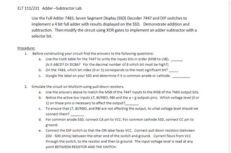 Solved ELT 111 231 Adder Subtractor Lab Use The Full Adder Chegg Com