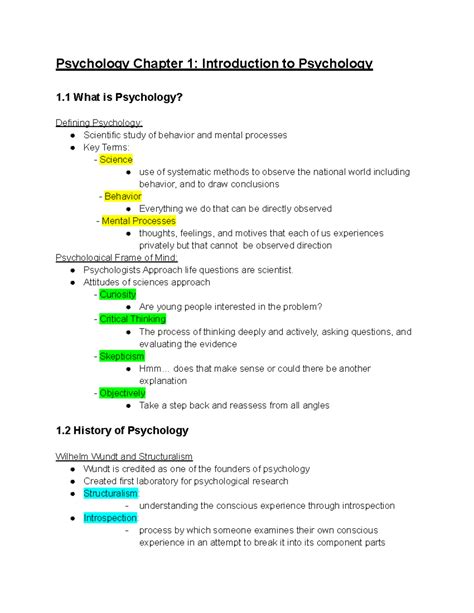 Psychology Chapter 1 Introduction To Psychology Psychology Chapter 1 Introduction To