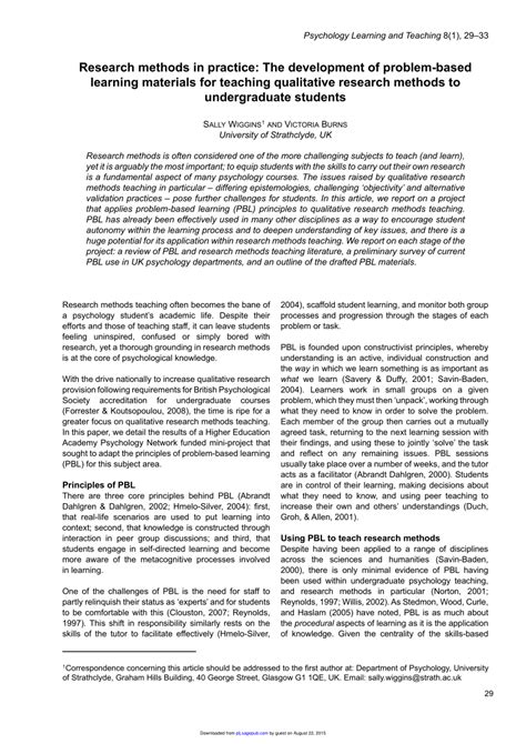 pdf research methods in practice the development of problem based