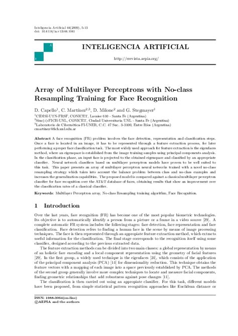 Pdf Array Of Multilayer Perceptrons With No Class Resampling Training For Face Recognition