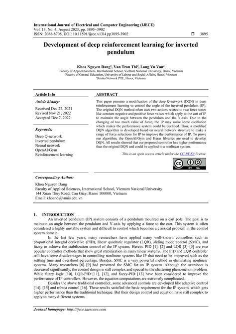 Development Of Deep Reinforcement Learning For Inverted Pendulum Pdf