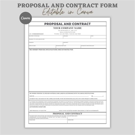 Contract Template Printable Proposal And Contract Form Business Form