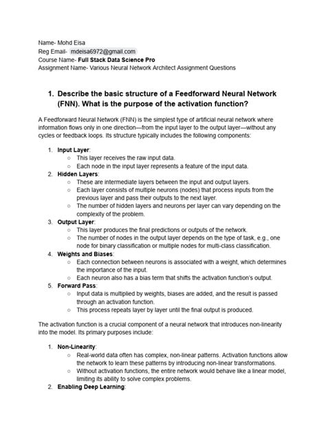 Various Neural Network Architect Assignment Questions Pdf