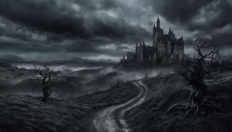 Gothic Castle In Eerie Dark Landscape Art For Spooky Vibes Playground