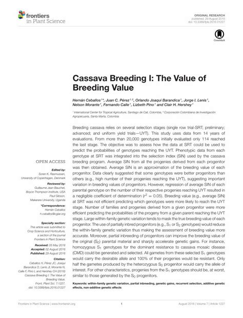 Pdf Cassava Breeding I The Value Of Breeding Value · 1 Genotypes