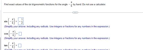 solved find exact values of the six trigonometric functions