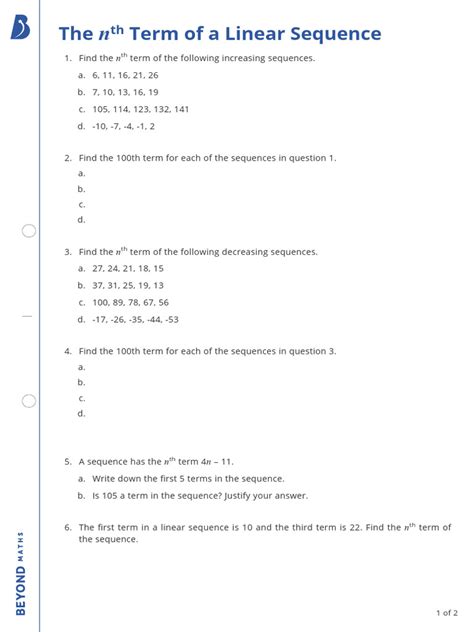 The Nth Term Of A Linear Sequence Pdf