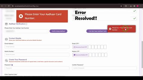 Rrb Railway Recruitment Board Please Enter Your Aadhar Card Number Error Resolved Reviewarea