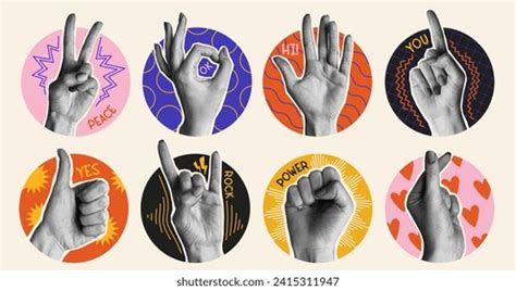74 Thousand Hand Gestures Expressing Emotions Collage Royalty Free