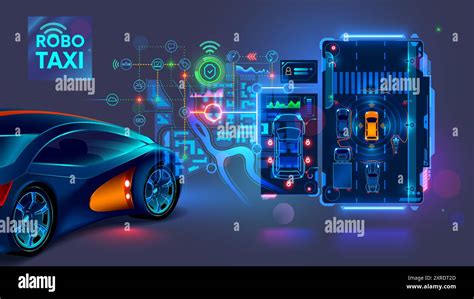 Autonomous Vehicle Car Or Taxi Technology Concept Autonomous Car Futuristic Interface With