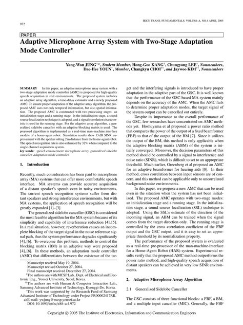 PDF Adaptive Microphone Array System With Two Stage Adaptation Mode Controller This Work Was