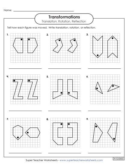 Transformations Math Worksheets