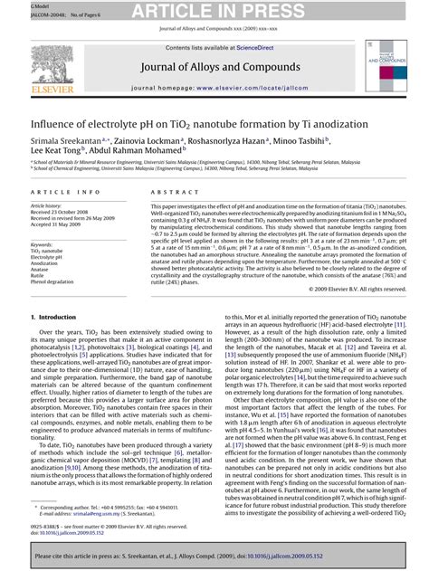 Pdf Influence Of Electrolyte Ph On Tio 2 Nanotube Formation By Ti Anodization