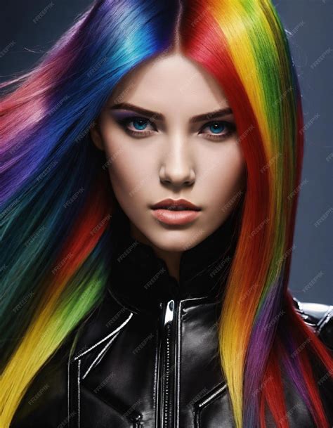 Premium Photo A Woman With Rainbow Hair Is Wearing A Black Jacket