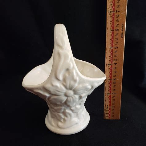 Vintage White Sylvac Pottery Basket Floral Pattern Etsy