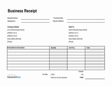 Free Excel Receipt Templates