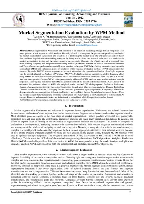 Pdf Market Segmentation Evaluation By Wpm Method