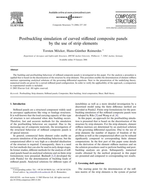 Postbuckling Simulation Of Curved Stiffened Composite Panels By The Use Of Strip Elements Pdf