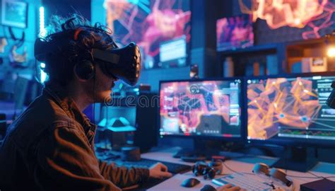 Digital Artist With Ai In Immersive Studio Aig60 Stock Illustration