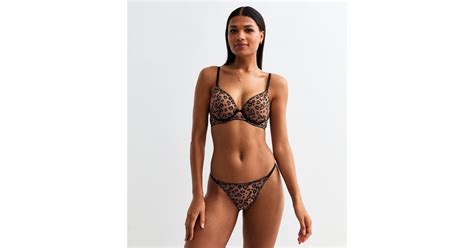 Brown Leopard Print Mesh Thong New Look